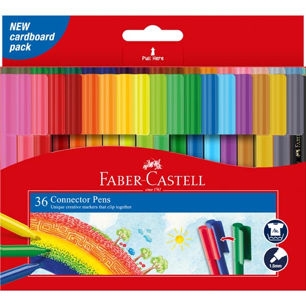 Faber Castell Connector Pens, Assorted Colours - 36 Pack