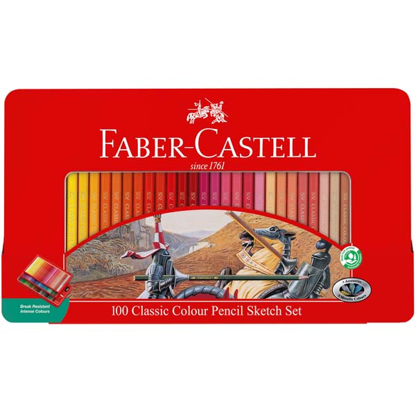 Faber Castell Classic colour Pencils, Assorted Colours - Tin of 100
