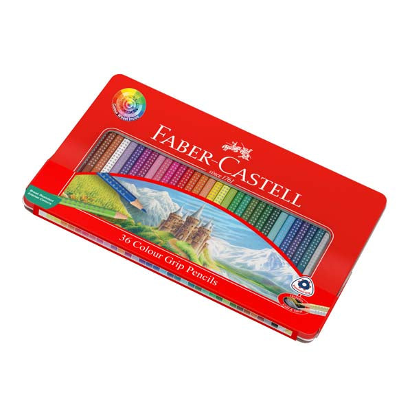 Faber Castell Grip Colour Pencils, Assorted Colours - Tin of 36
