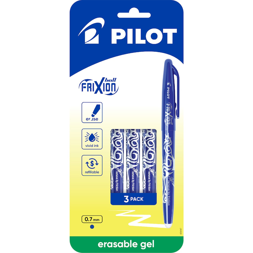 Pilot BL-FR7-L Frixion Ball Erasable Gel Pens 0.7mm, Blue - 3 Pack