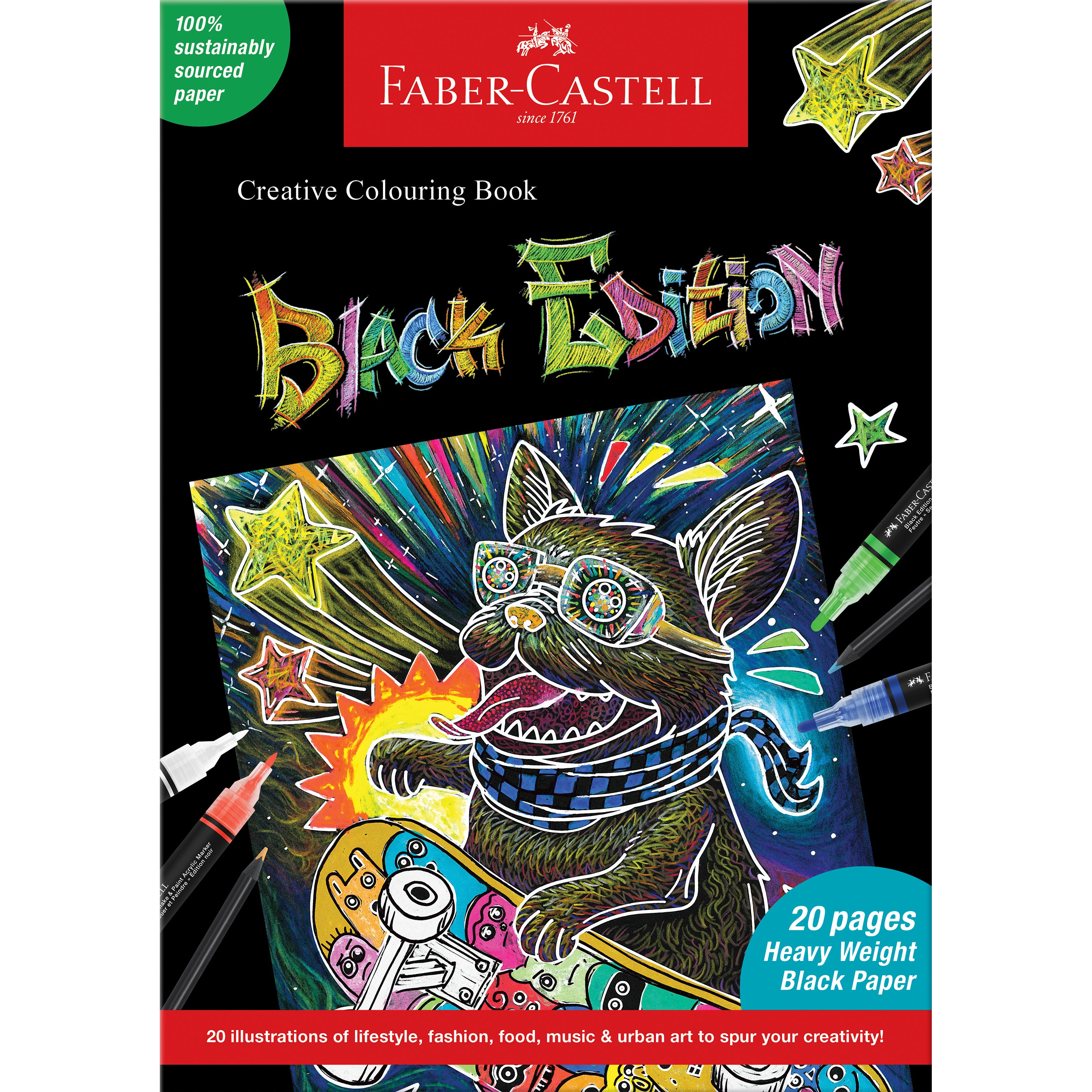 Faber Castell Black Edition Colouring Book 20 pages