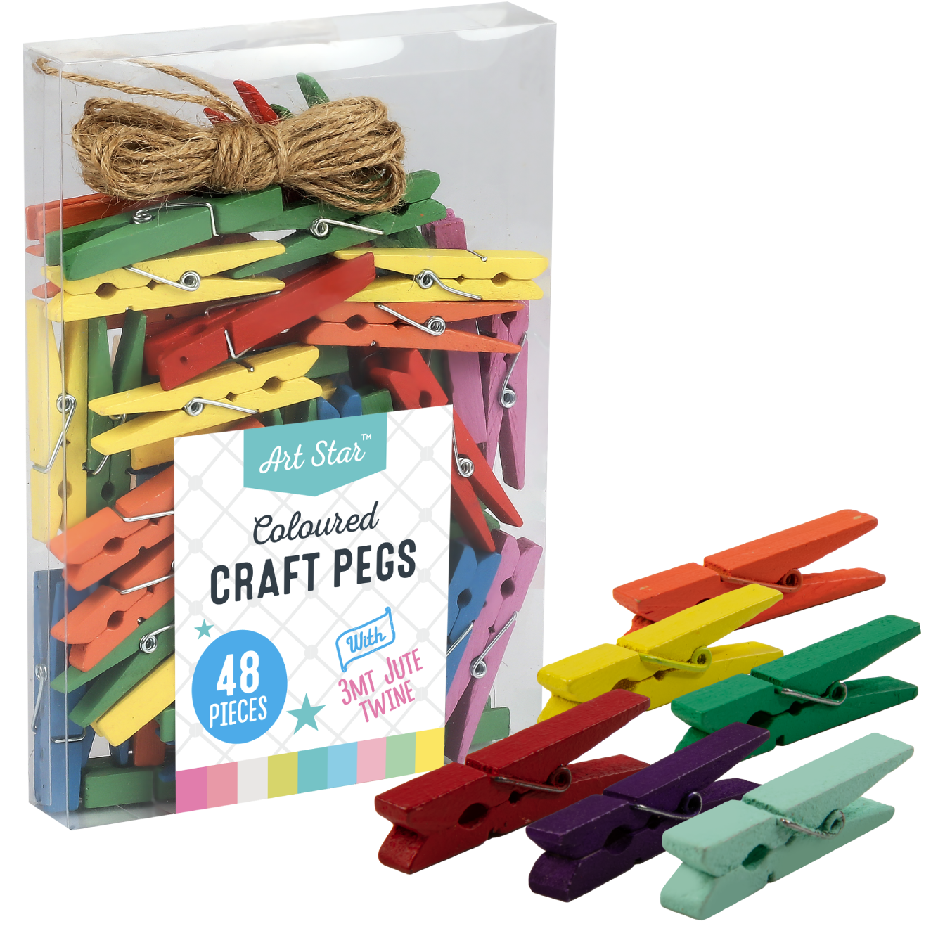 Art Star Coloured Craft Pegs 4.8 x 0.7cm 48 Pack