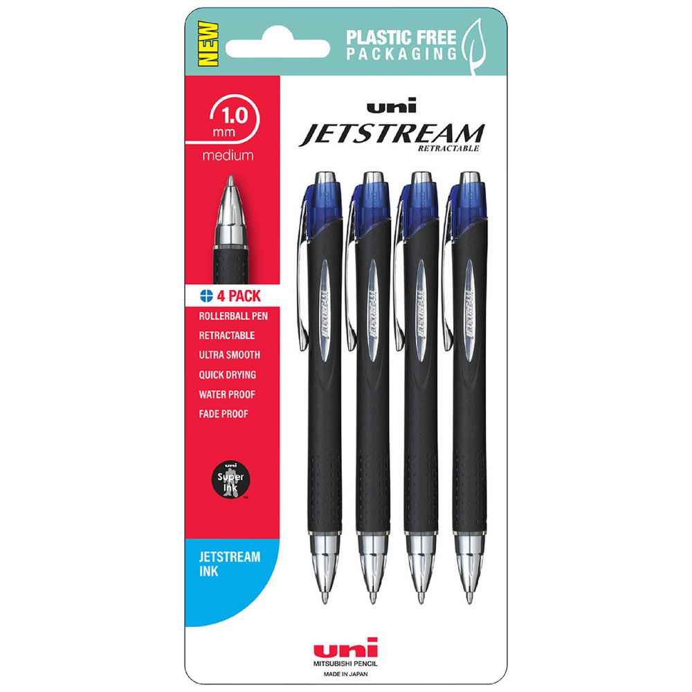 UNI Jetstream SXN210 Retractable Rollerball Pen 1.0mm, Blue - 4 Pack