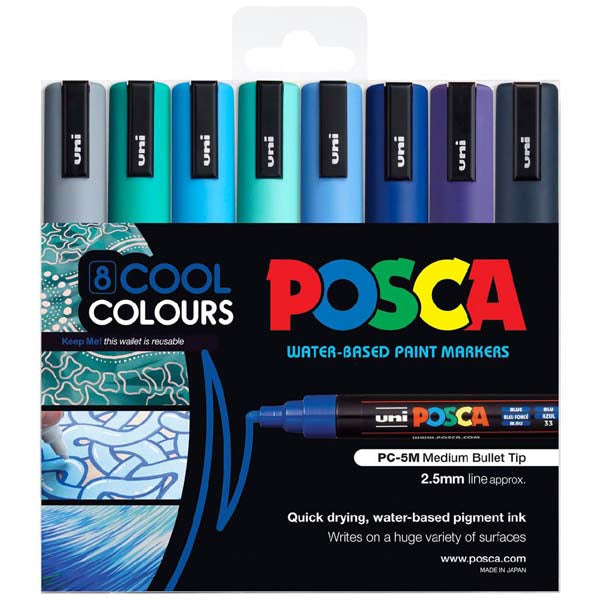 Posca PC5M Paint Markers, Cool Colours, 8Pk