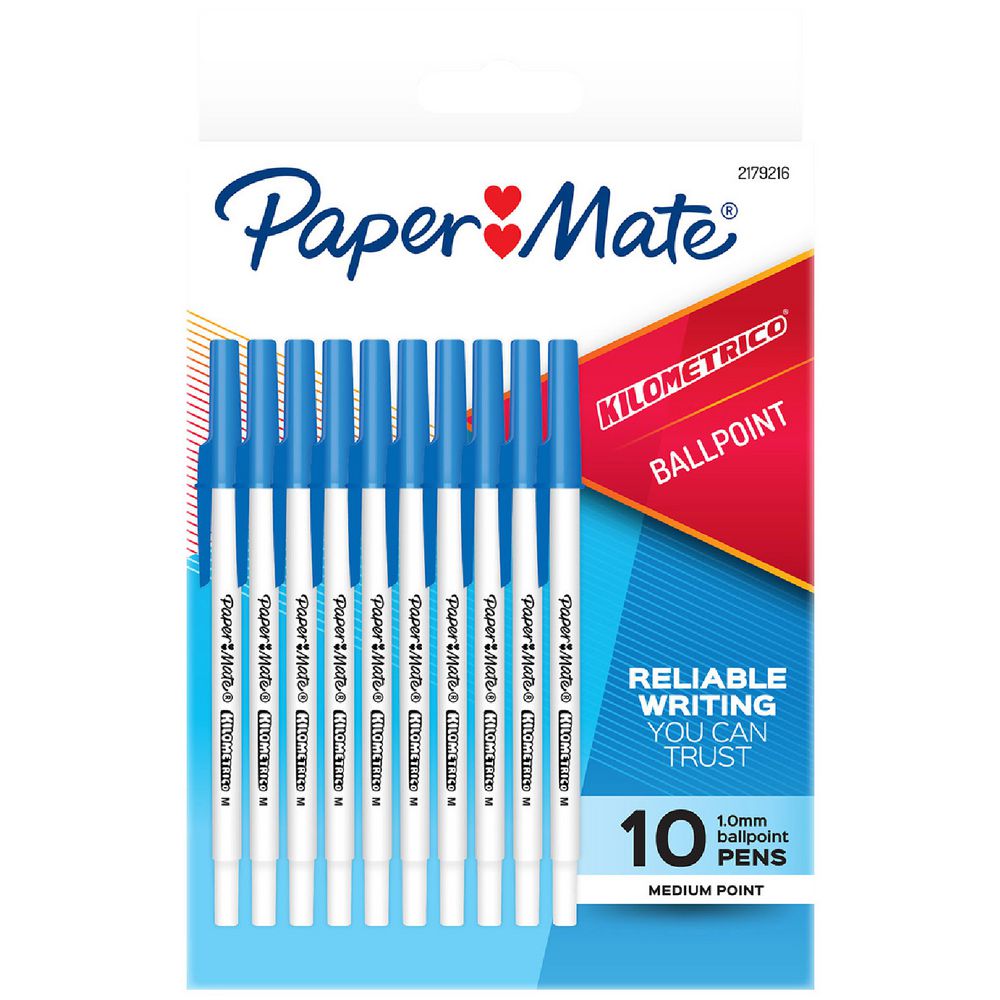 Papermate Kilometrico Ballpoint Pen 1.0mm, Blue - 10 Pack