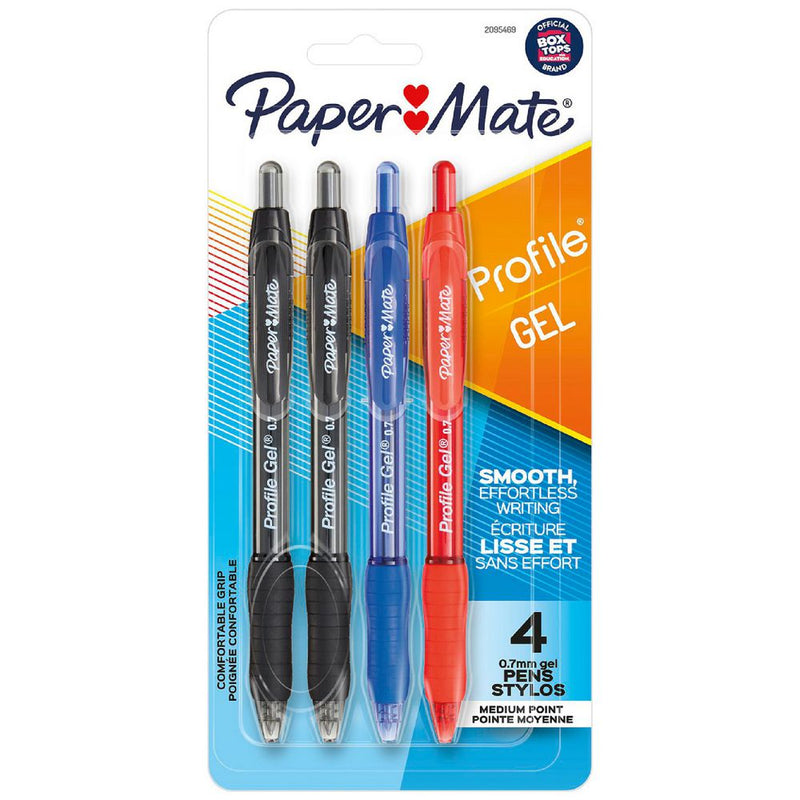 Papermate Profile Retractable Gel Pen 0.7mm, Assorted Colours - 4 Pack