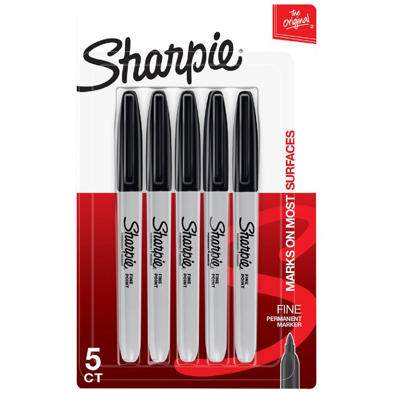 Sharpie Fine Black Permanent Marker 1.0mm, Black - 5 Pack