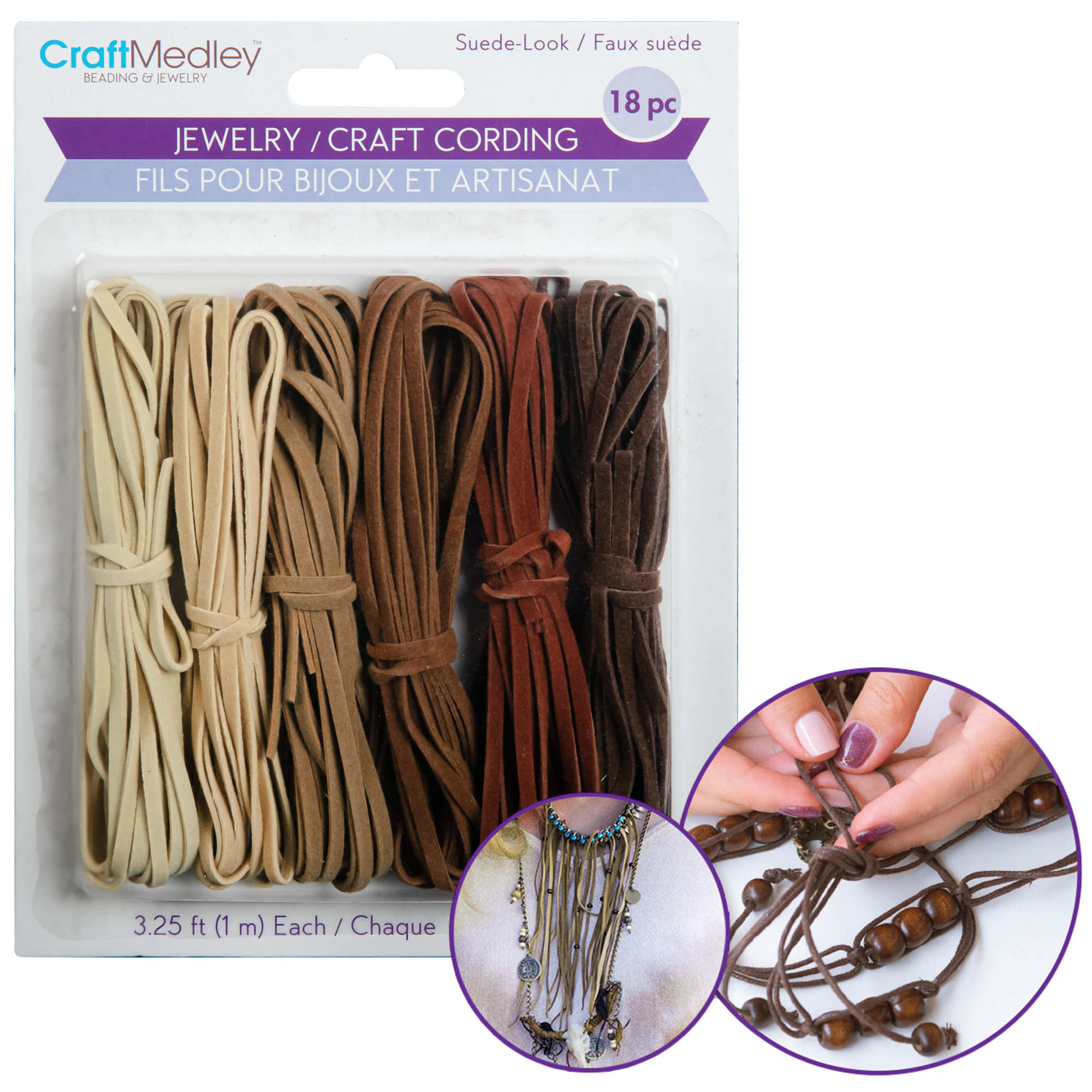 MultiCraft Jewellery Craft Cord: Suede Look-Assorted Leatherette, 18m,