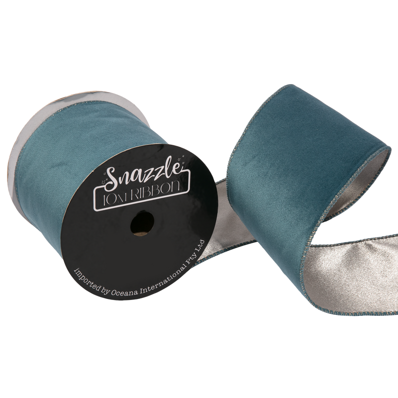 Powder Blue Velour Double Sided Wire Edge Tree Ribbon 10cm x 10m