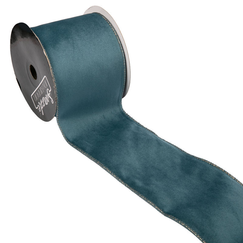 Powder Blue Velour Double Sided Wire Edge Tree Ribbon 10cm x 10m